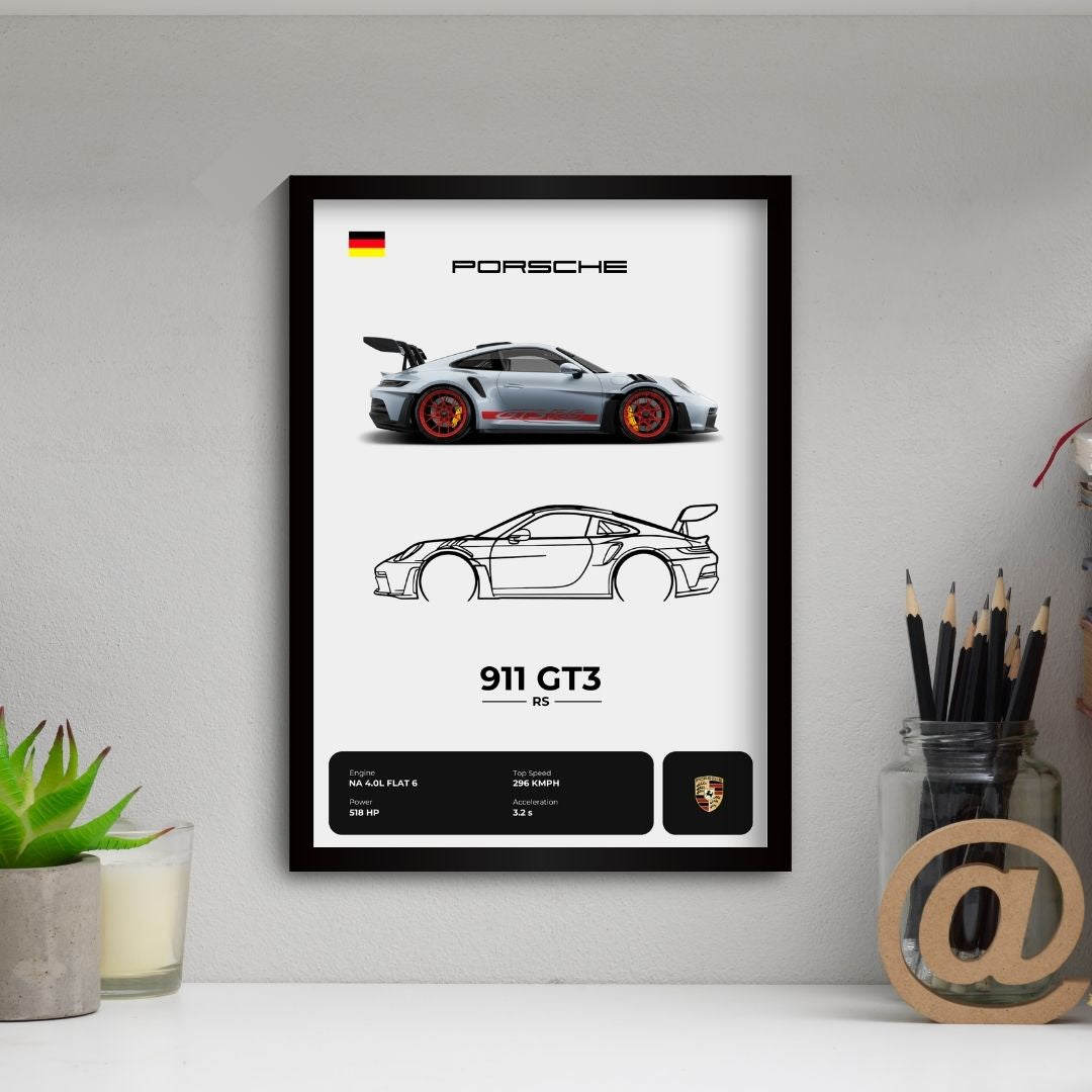 Porsche 911 GT3 RS Poster (A4, Framed) – Funkyou.store